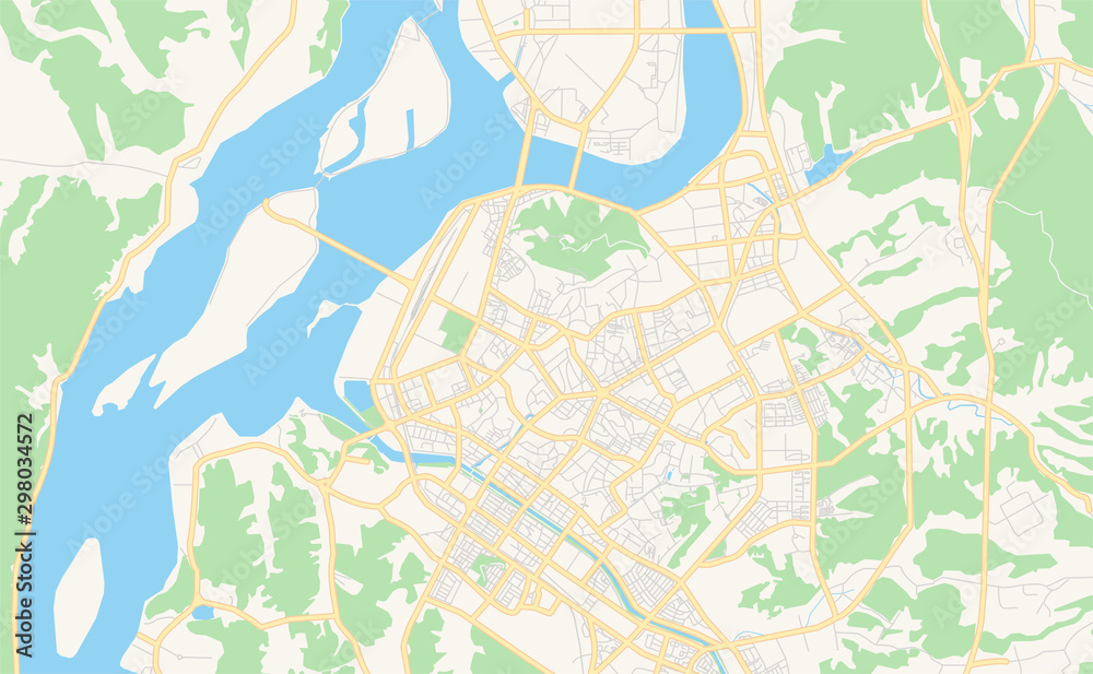 Printable street map of Chuncheon, South Korea Stock Vector | Adobe Stock
