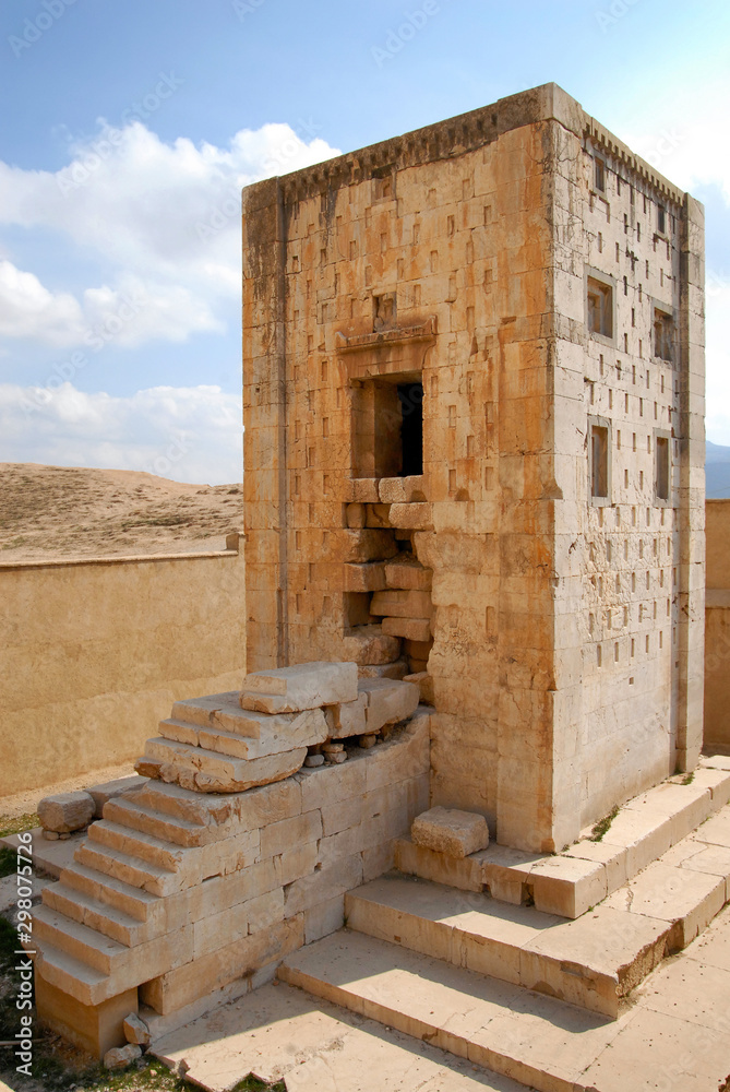 Achaemenid fire temple Kaba Zartosht is located against Rock tombs of ...
