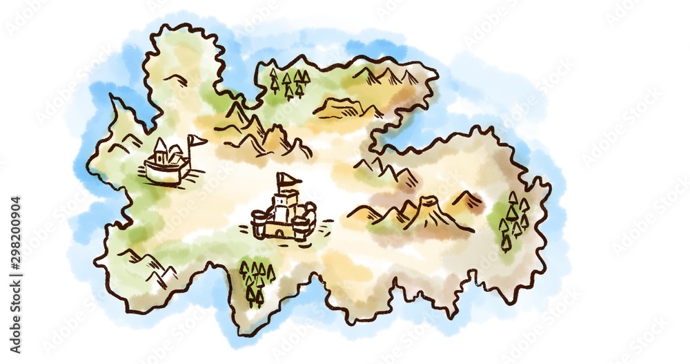 Ilustración de Stock Medieval fantasy map of an island Drawing Retro ...