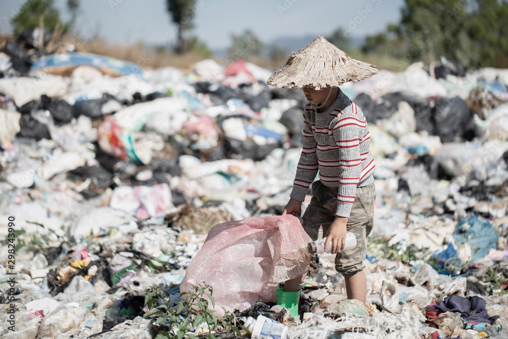 Poor children collect garbage for sale because of poverty, Junk recycle ...