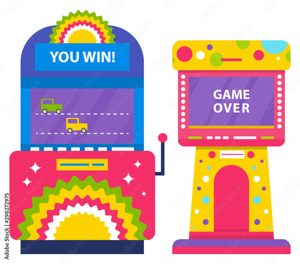 Game over, playing on electronic devices with screens showing race of ...
