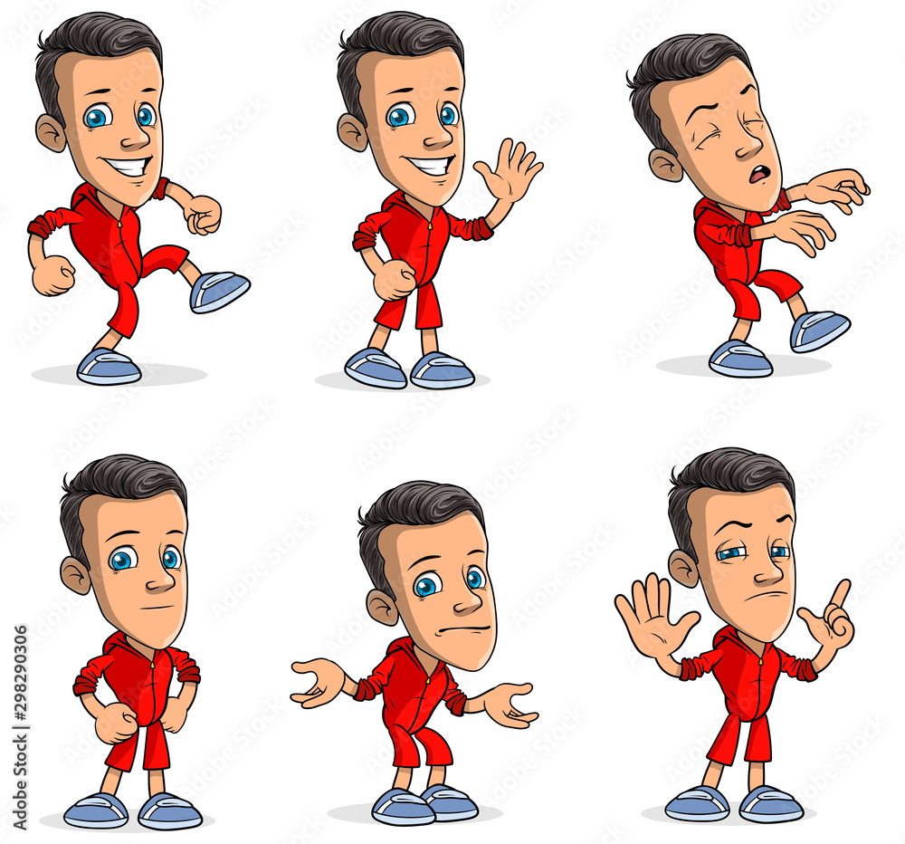 Cartoon funny smiling boy character in different positions. Layered EPS ...