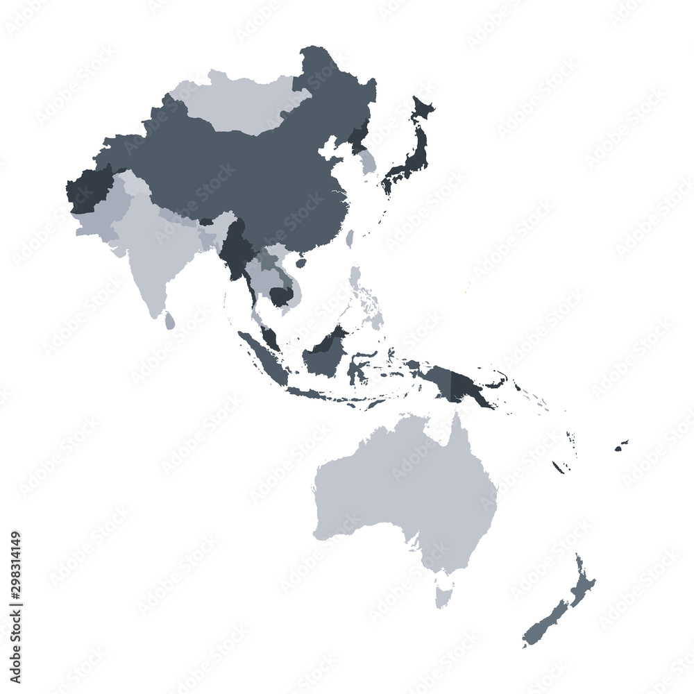 Grey map of Asia Pacific. Stock Vector | Adobe Stock