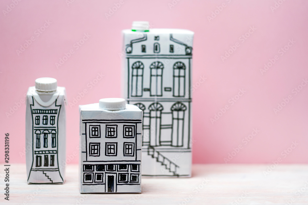 Toy houses made from milk bags. DIY paper milk bag. Creative paper milk ...