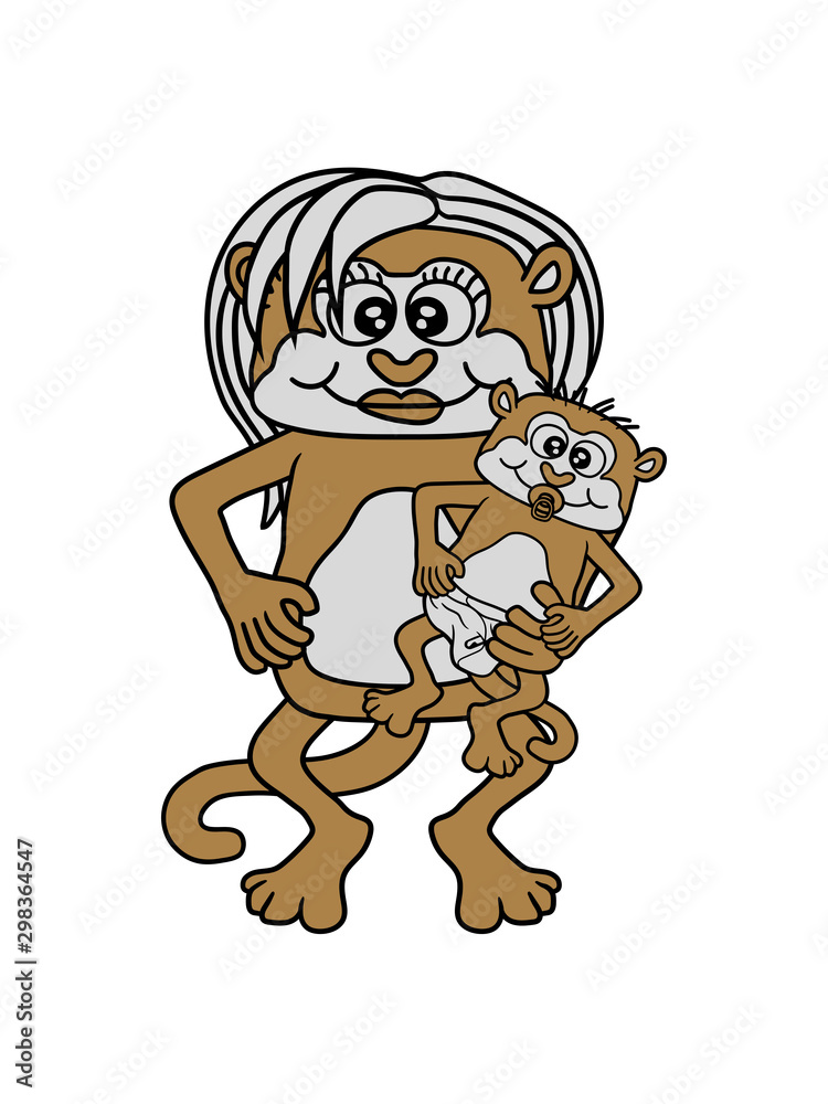 affe frau mama weiblich windel schnuller papa äffchen baby süß niedlich ...