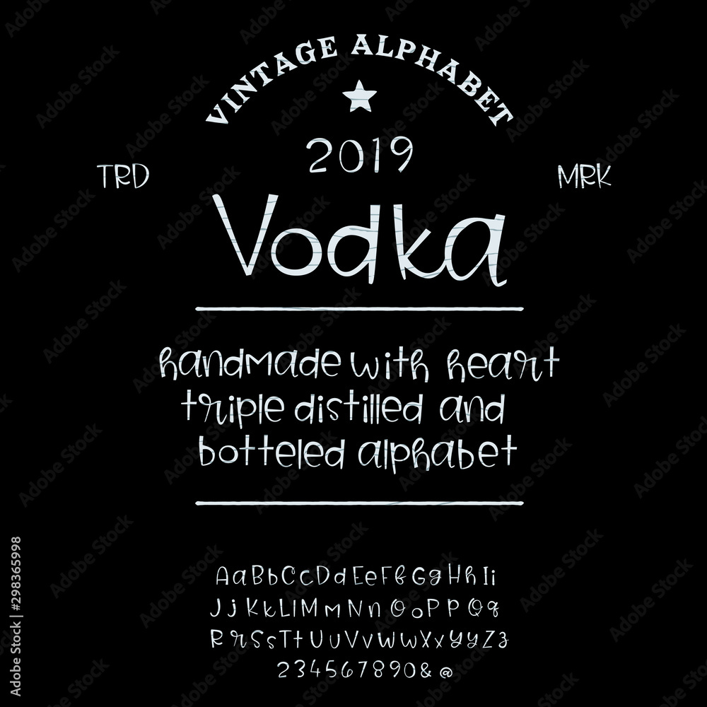 Vektor Vintage decorative font "vodka" with sample design. Good ...