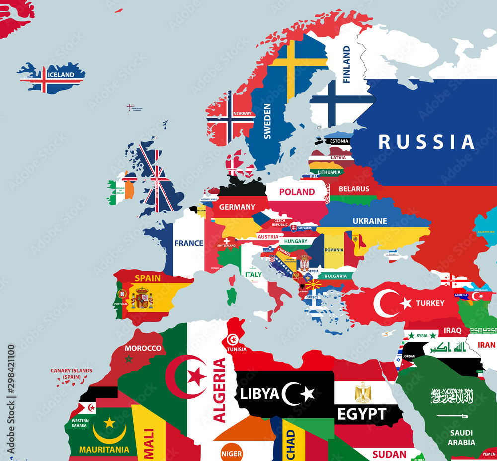 vector map with european and north african countries mixed with their ...