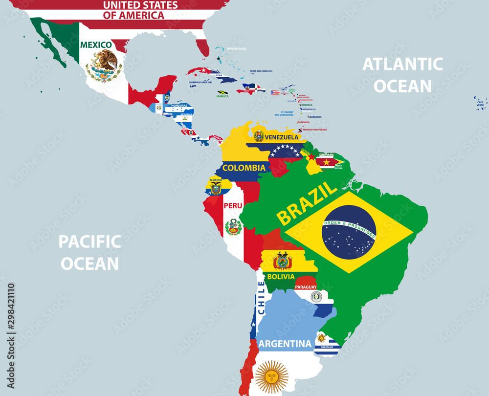 vector part of world map with region of Latin American countries mixed ...
