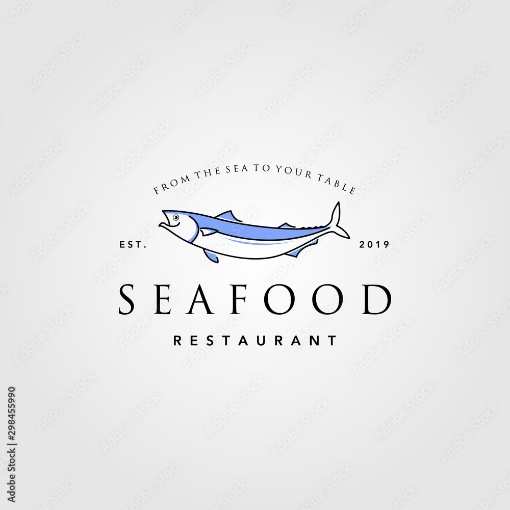 vintage seafood fish logo line art vector label illustration Stock ...