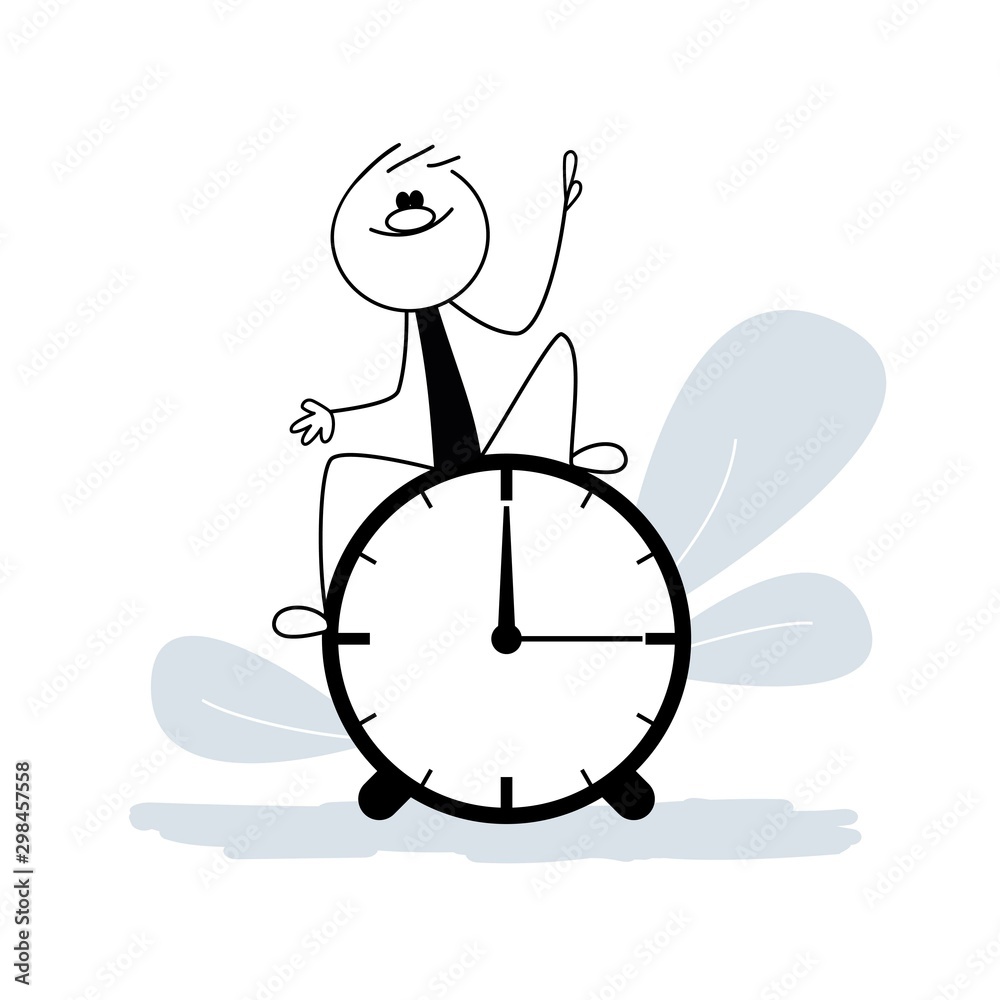 Vector de Stock Stick man is sitting on the clock, time management ...