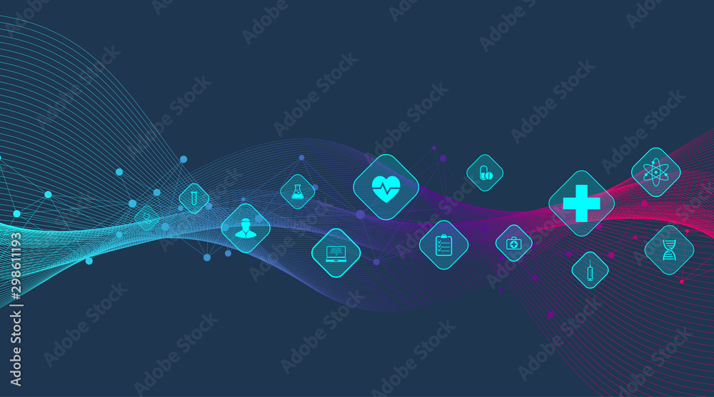 Abstract health care banner template with flat icons. Healthcare ...