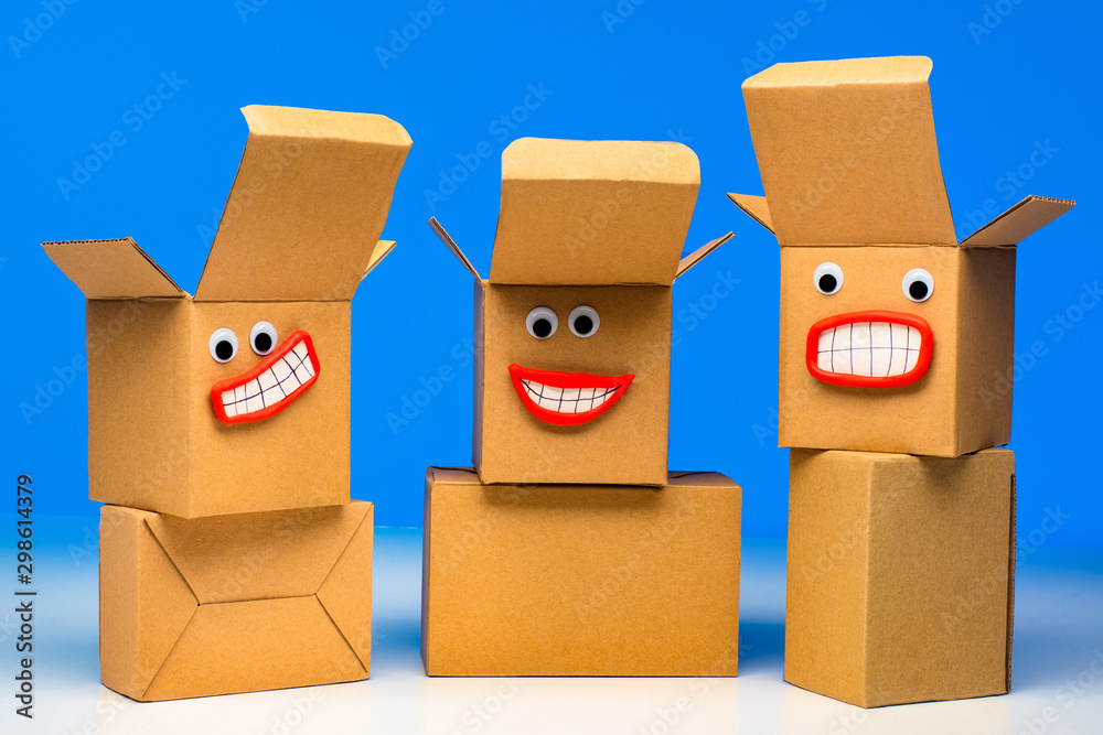 Emoji. Boxes with faces. Emotions when unboxing.Different facial ...
