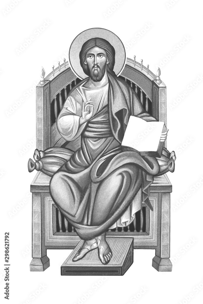 Jesus king sitting. Sketch illustration in Byzantine style Stock ...