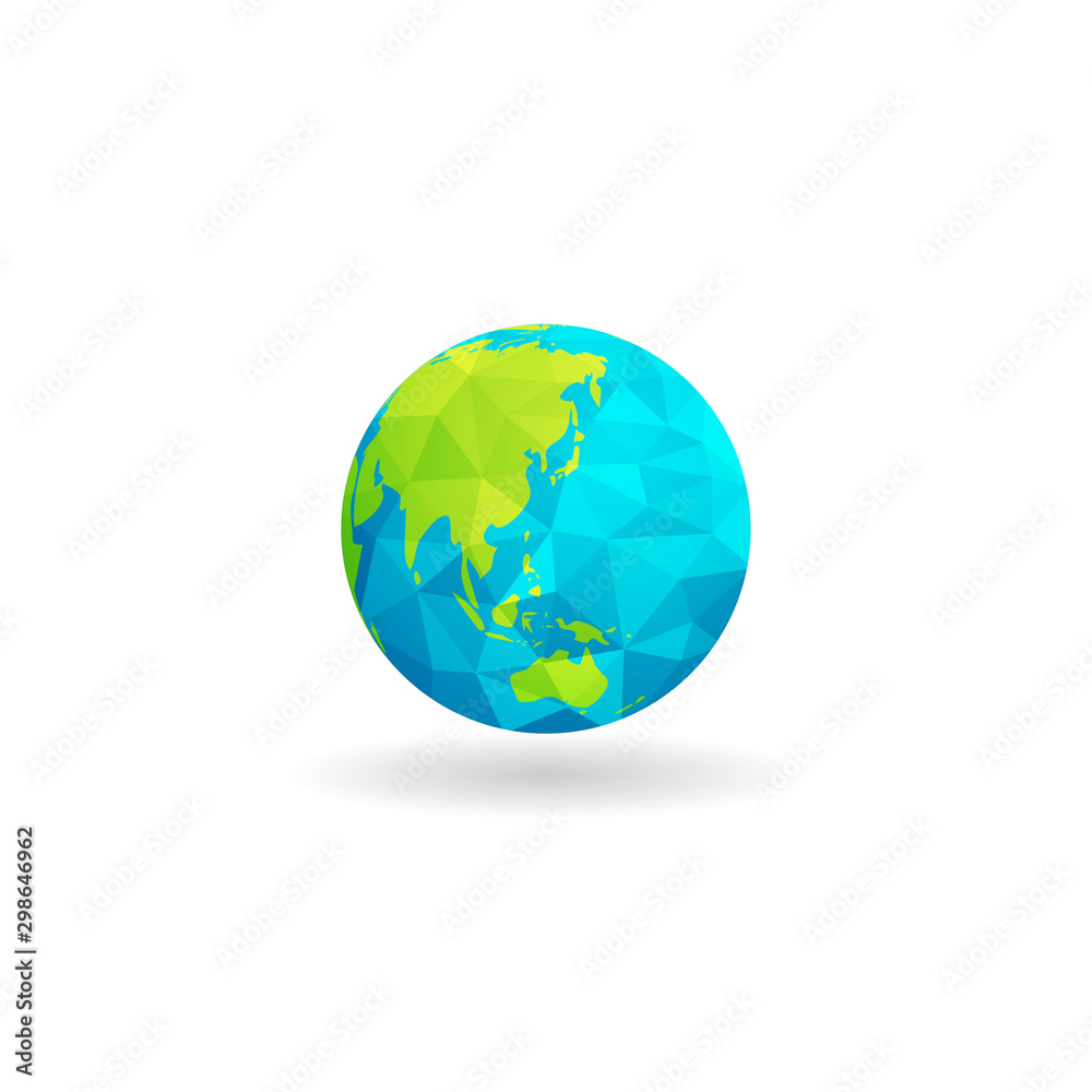 low poly globe design map of asia continent isolated white background ...