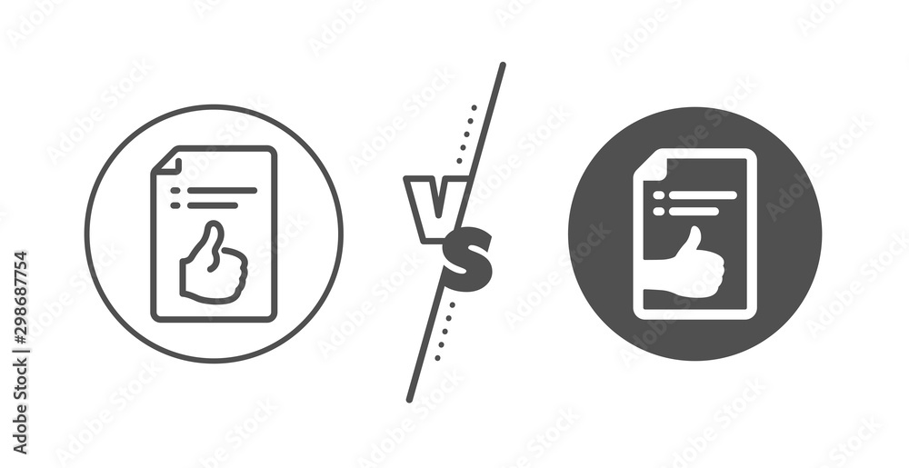 Accepted or confirmed sign. Versus concept. Approved document line icon ...