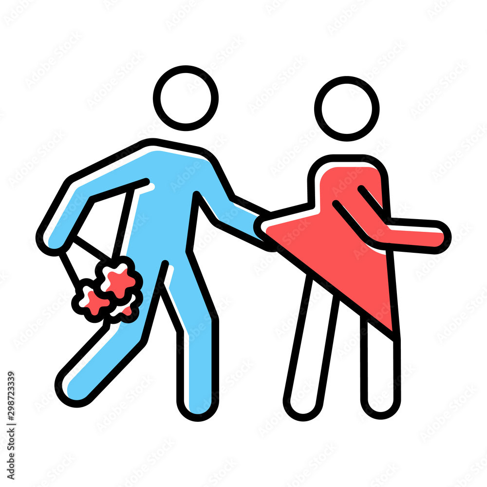 Date rape blue, red color icon. Women abuse, violent behavior. Sexual ...