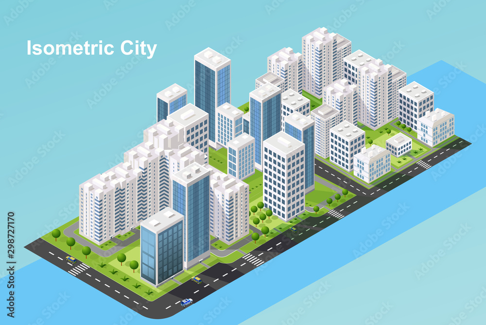 Isometric urban megalopolis top view of the city infrastructure town ...