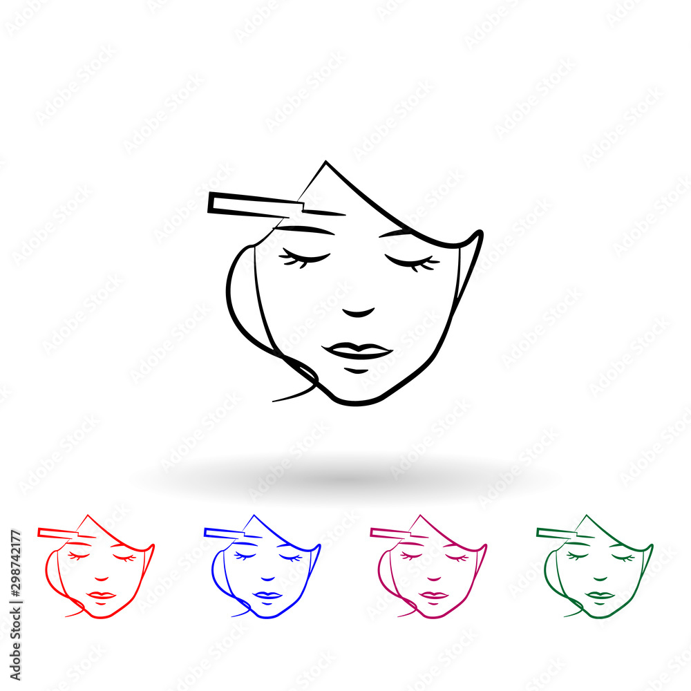 Wrinkles on the forehead multi color icon. Simple outline, thin line ...