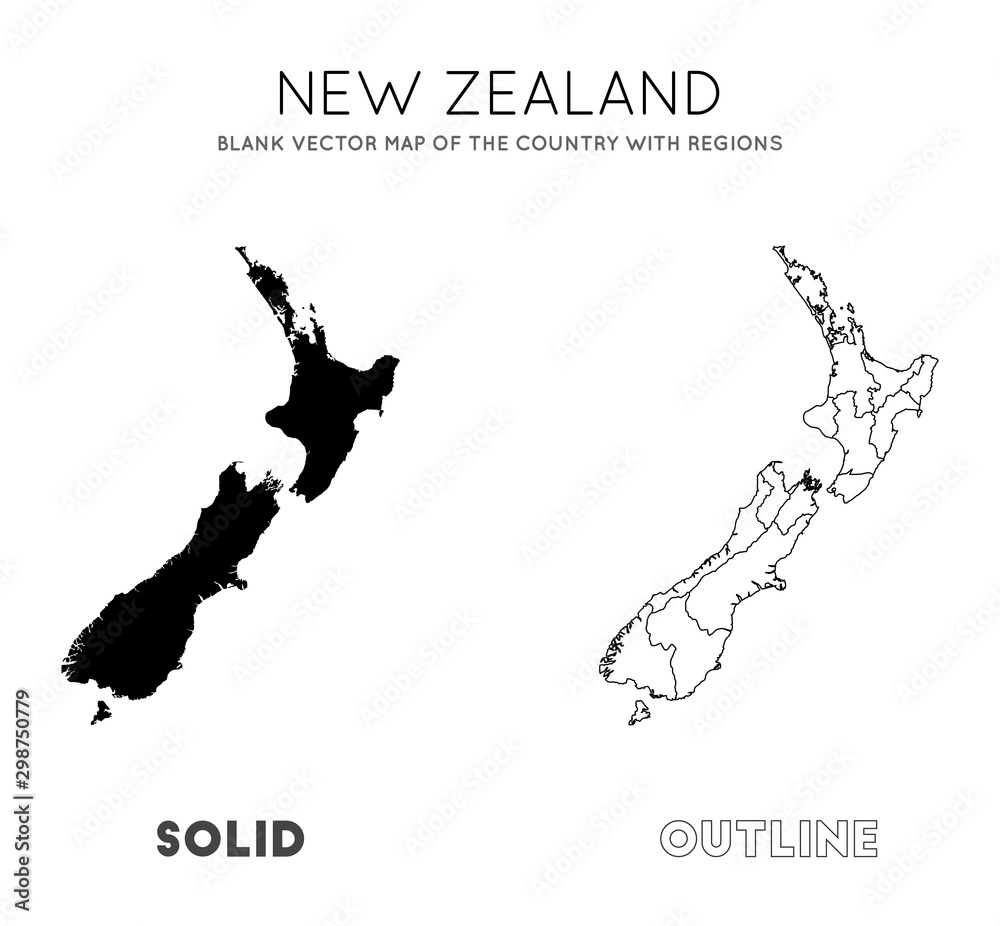 New Zealand map. Blank vector map of the country with regions. Borders ...