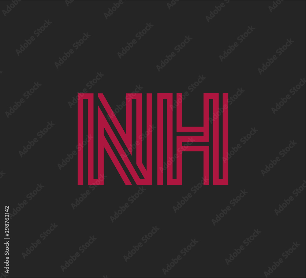 Initial two letter red line shape logo on black vector NH Stock Vector ...