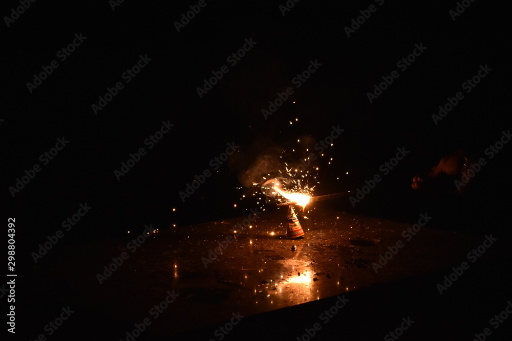 Flower pot Diwali firework tree sparks fire Diwali festival is ...
