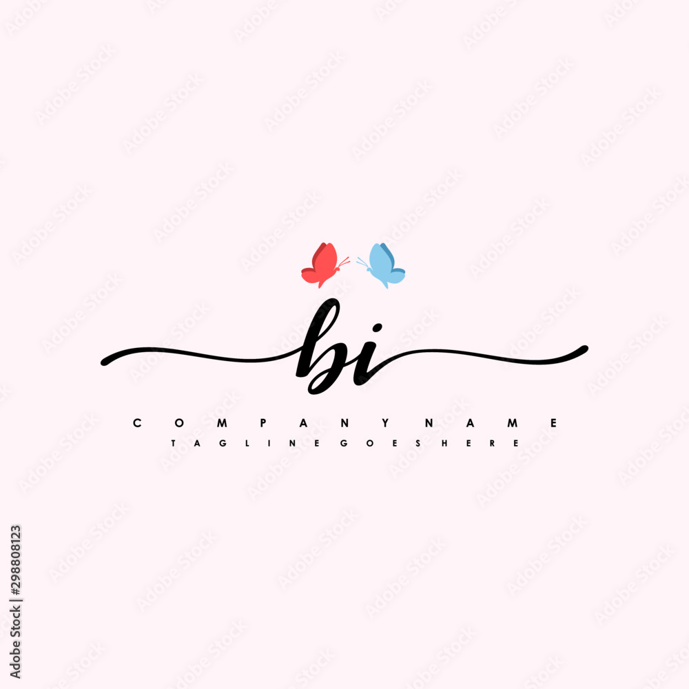 Initial BI with a butterfly on the handwriting Logo vector. Letter Logo ...