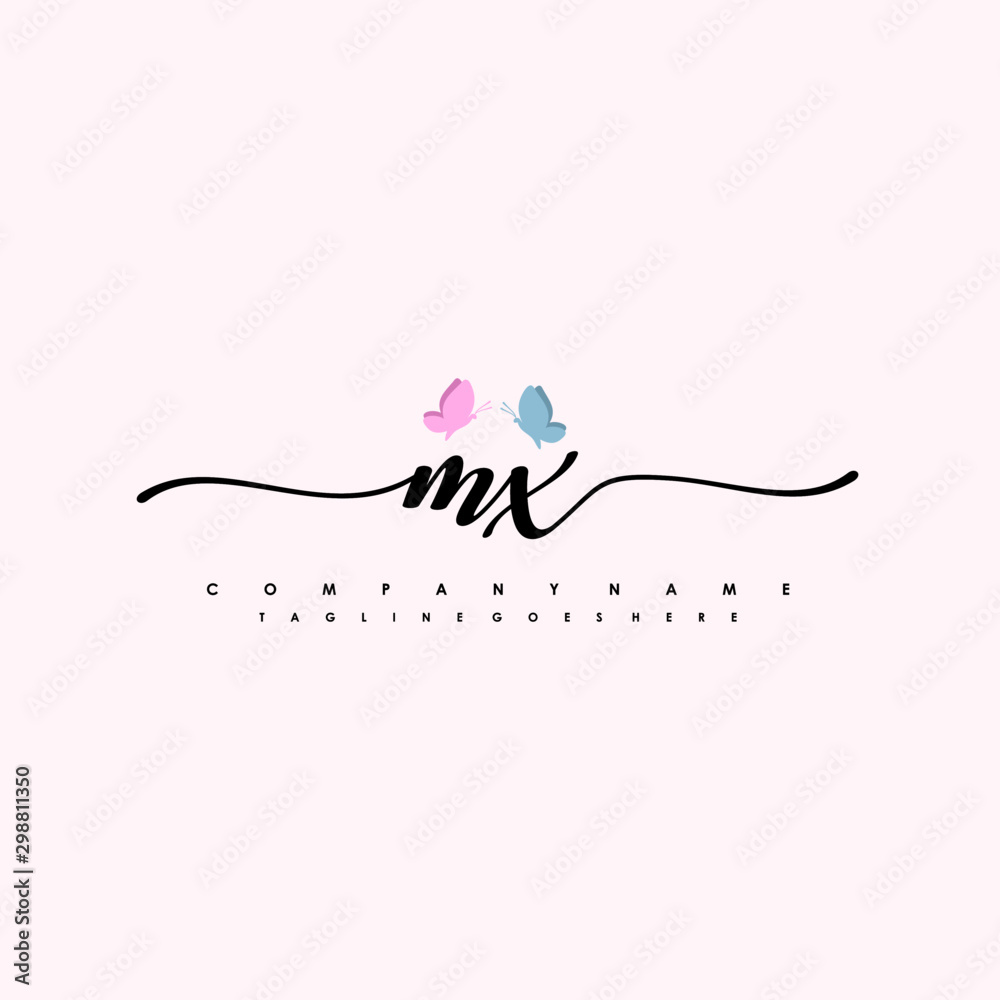 Initial MX with a butterfly on the handwriting Logo vector. Letter Logo ...