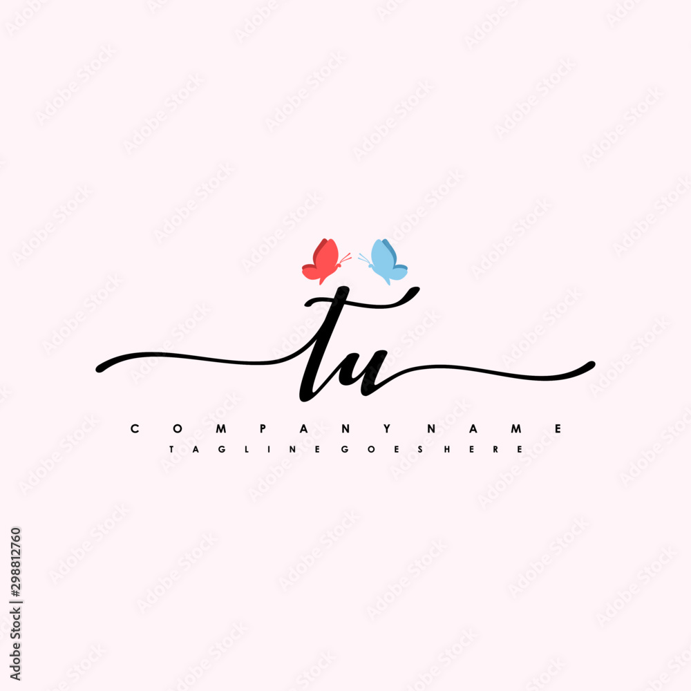 Initial TU with a butterfly on the handwriting Logo vector. Letter Logo ...