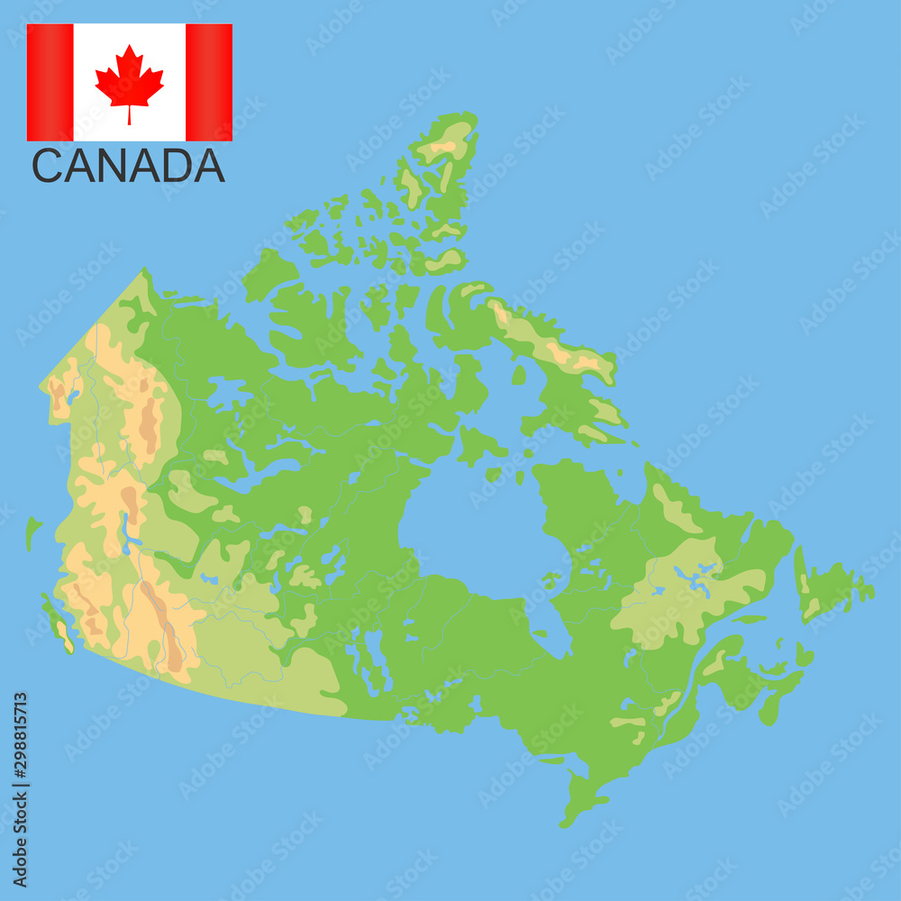 Canada. Detailed physical map of Canada colored according to elevation ...