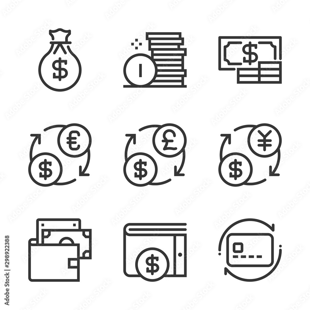 Money, bold line icons. The illustrations are a vector, editable stroke ...