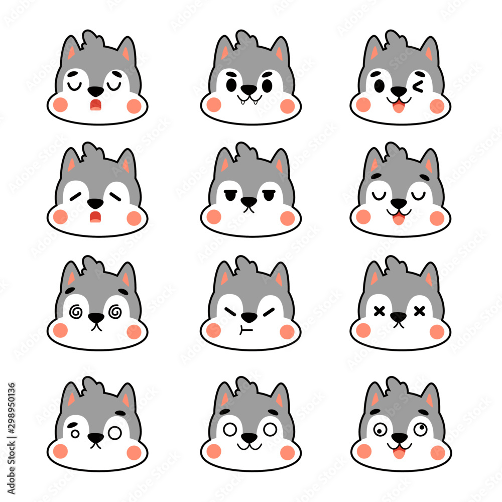 Kawaii different emotions. Vector flat illustration with set cartoon ...