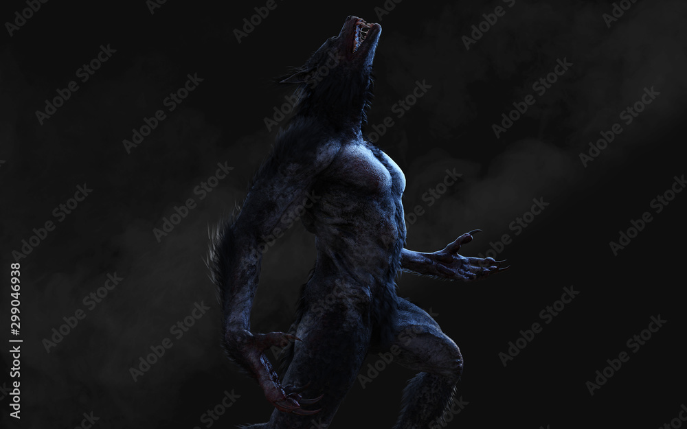 3d Illustration of a werewolf on dark background with clipping path ...