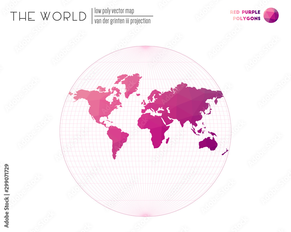World map with vibrant triangles. Van der Grinten III projection of the ...