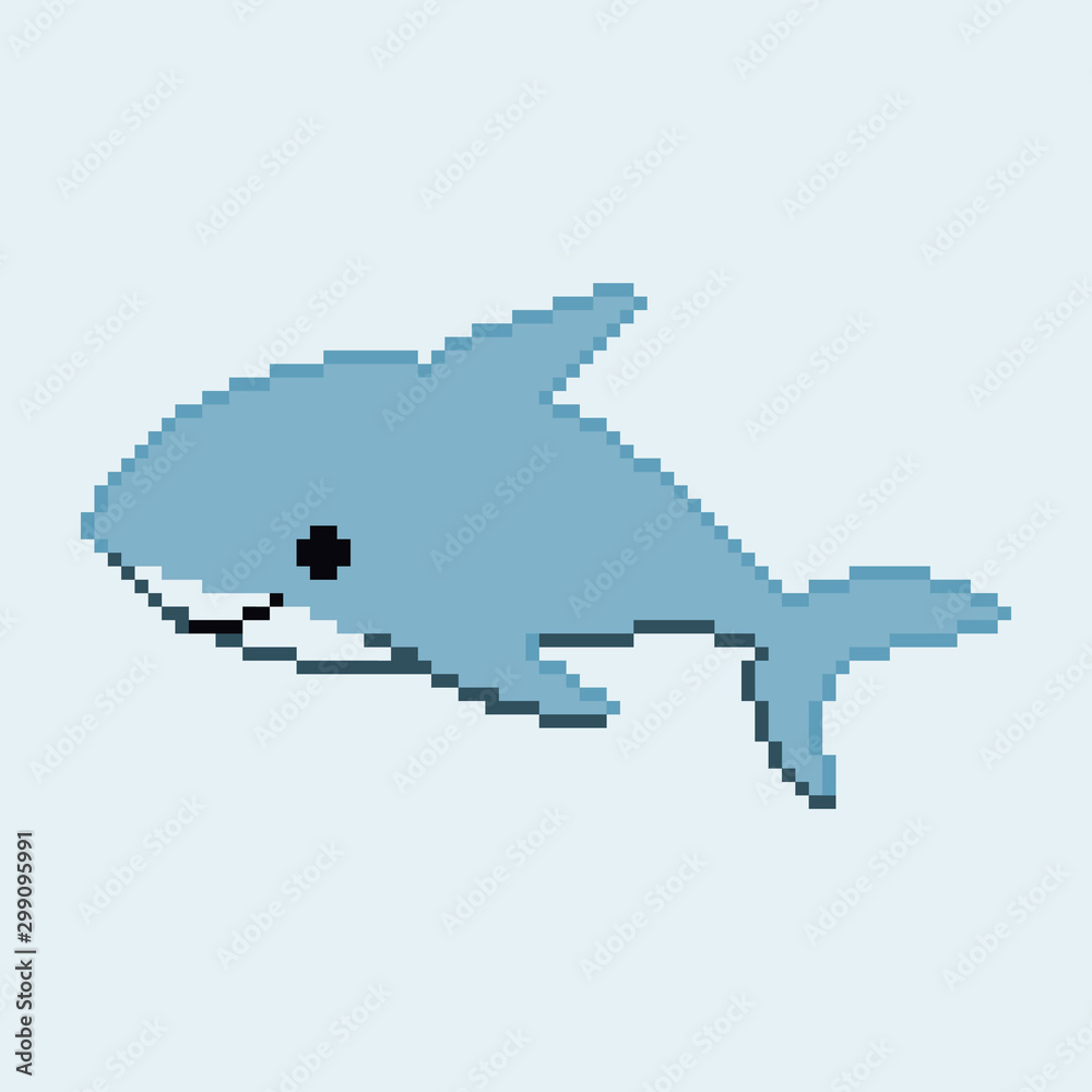 Vector illustration pixel shark. Pixel art. 8 bit. Funny cute shark ...