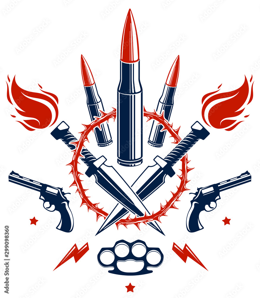 Vetor Bullets and guns vector emblem of Revolution and War, logo or ...