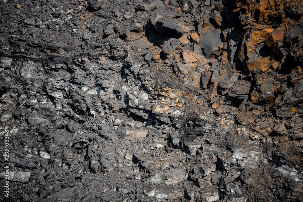 Geological section of soil, layers of coal and rock. Overburden open ...