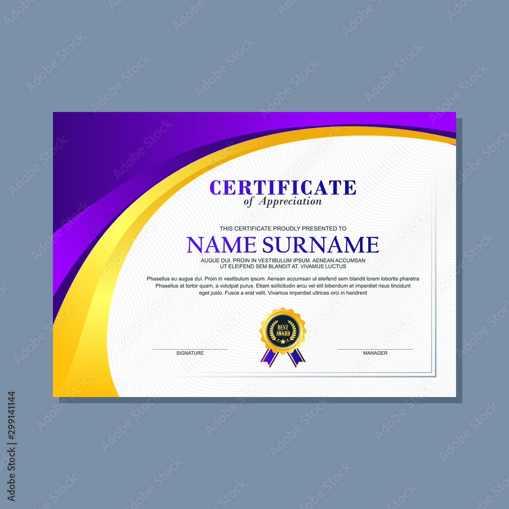 Certificate Template, modern and trendy design, with Purple and gold ...