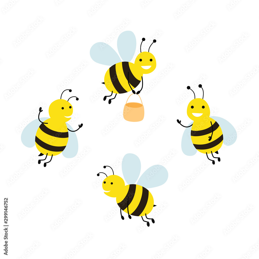 Set funny cartoon bees. Vector illustration isolated on white ...