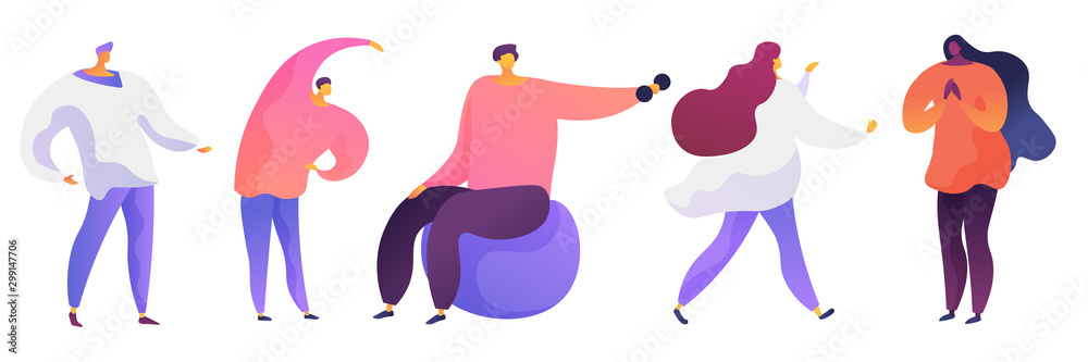 Healthy lifestyle flat vector illustrations set. Doctors and patients ...