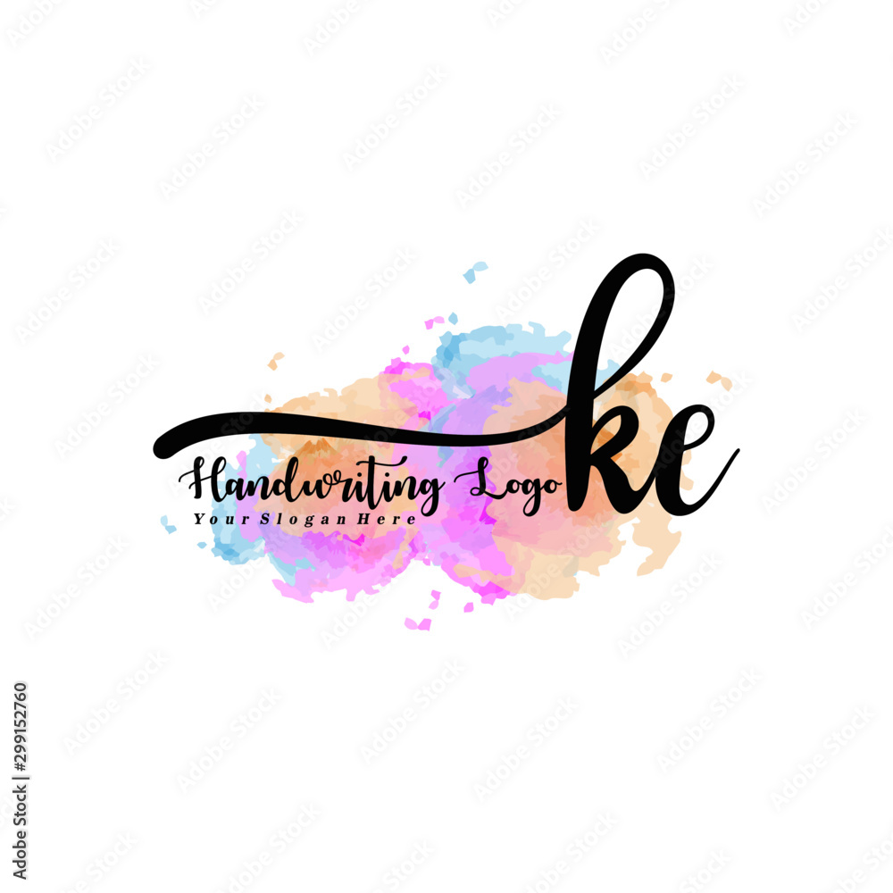 Initial KE handwriting watercolor logo vector. Letter handwritten logo ...