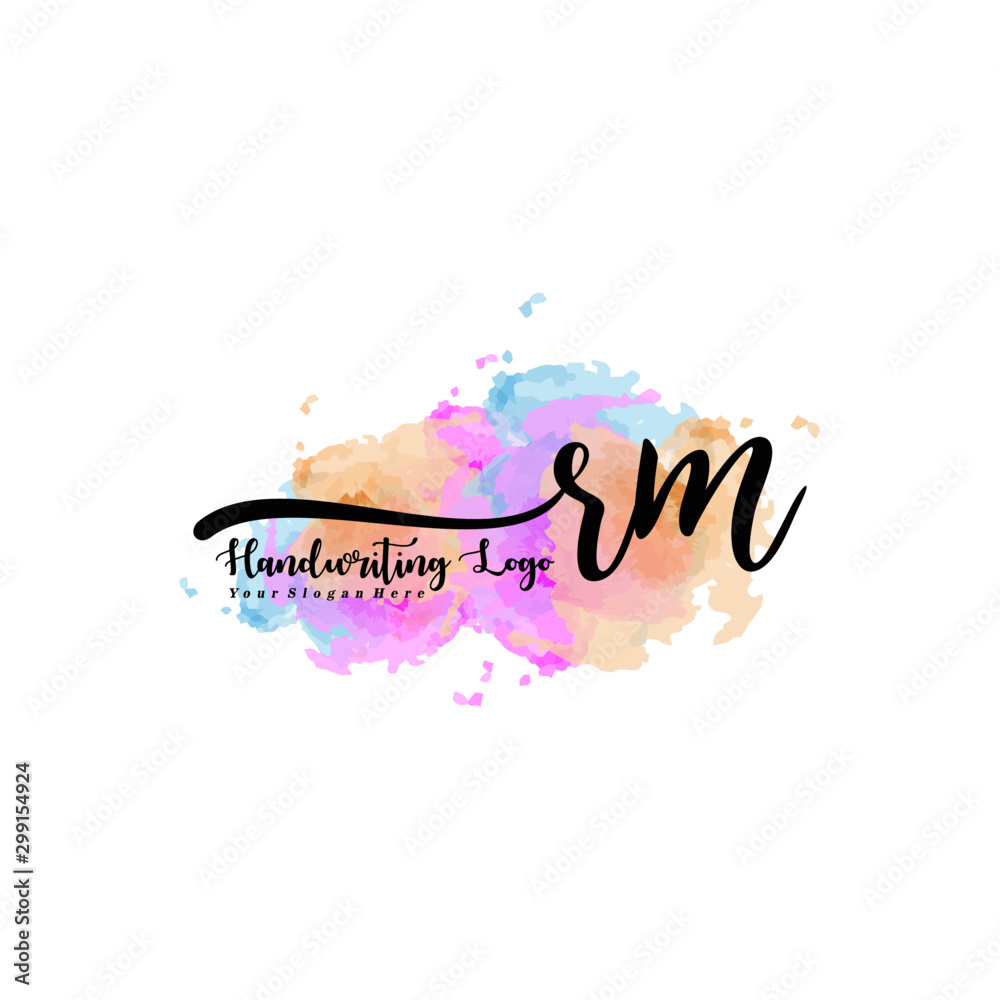 Initial RM handwriting watercolor logo vector. Letter handwritten logo ...