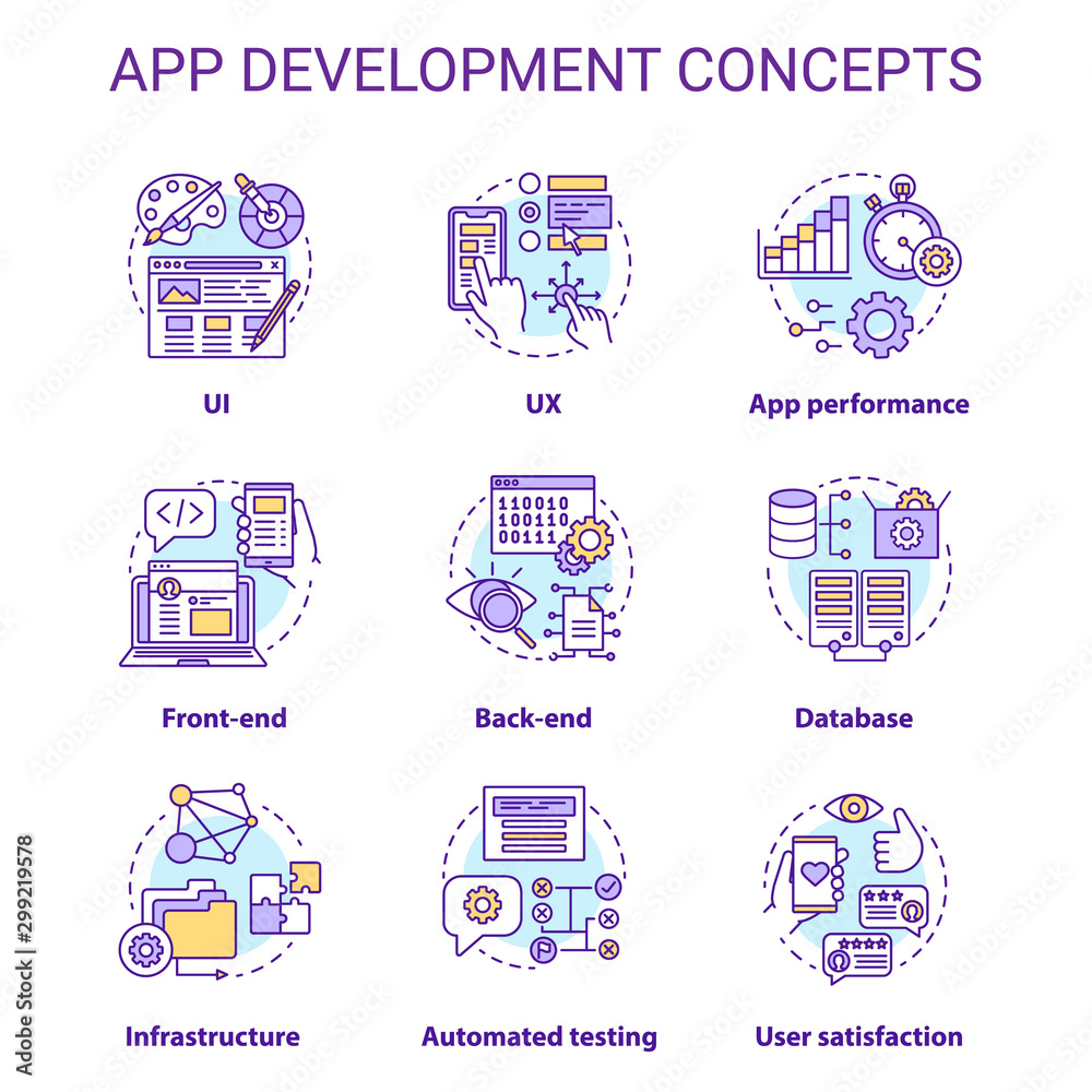 App development concept icons set. Software programming idea thin line ...