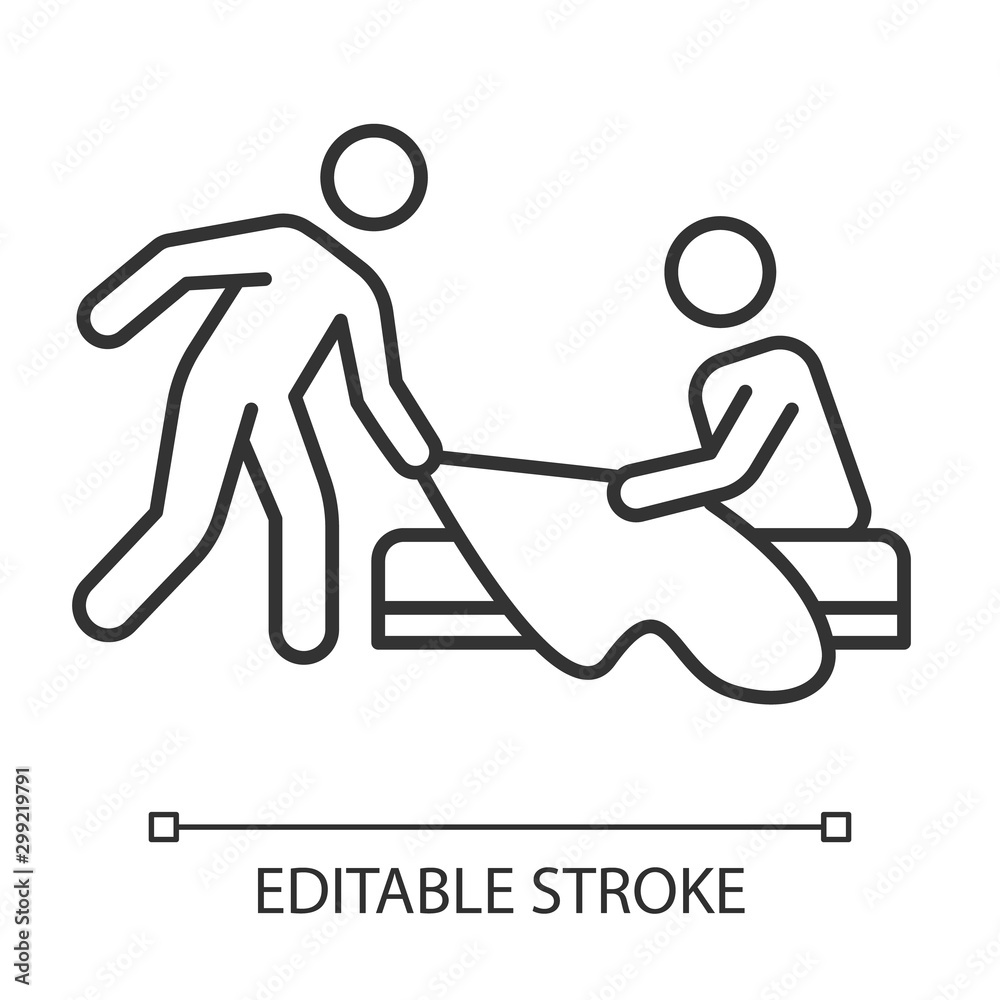 Spousal rape linear icon. Woman abuse by husband. Sexual harassment of ...