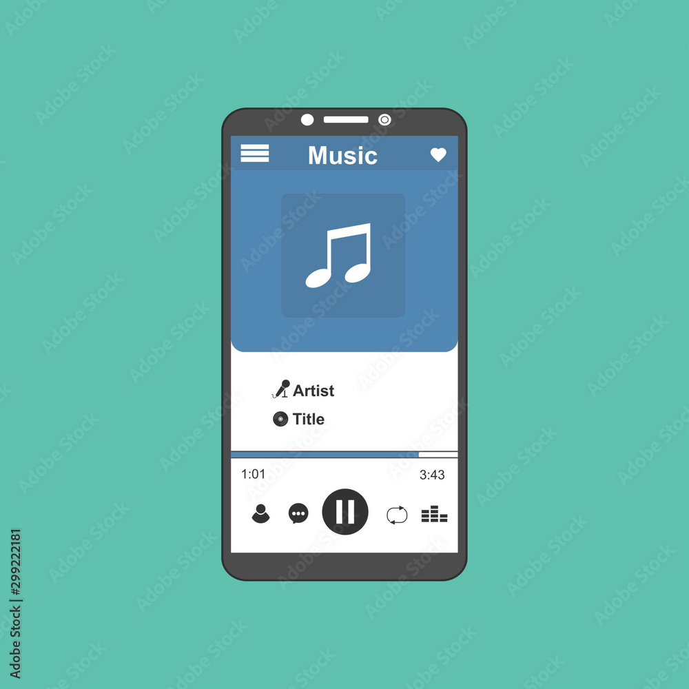 Media player application, app template with flat design style for ...