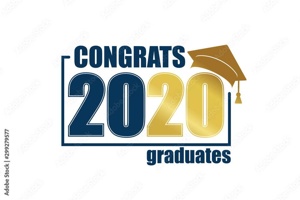 Class of 2020. Blue frame and gold number with education academic cap ...