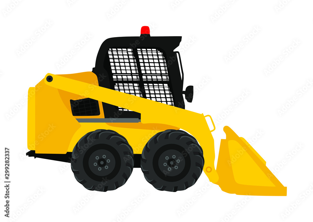 Mini bulldozer, skid loader vector isolated on white background. Digger ...