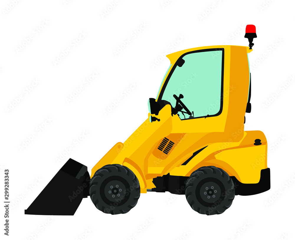 Big bulldozer, wheel loader vector isolated on white. Dusty digger ...