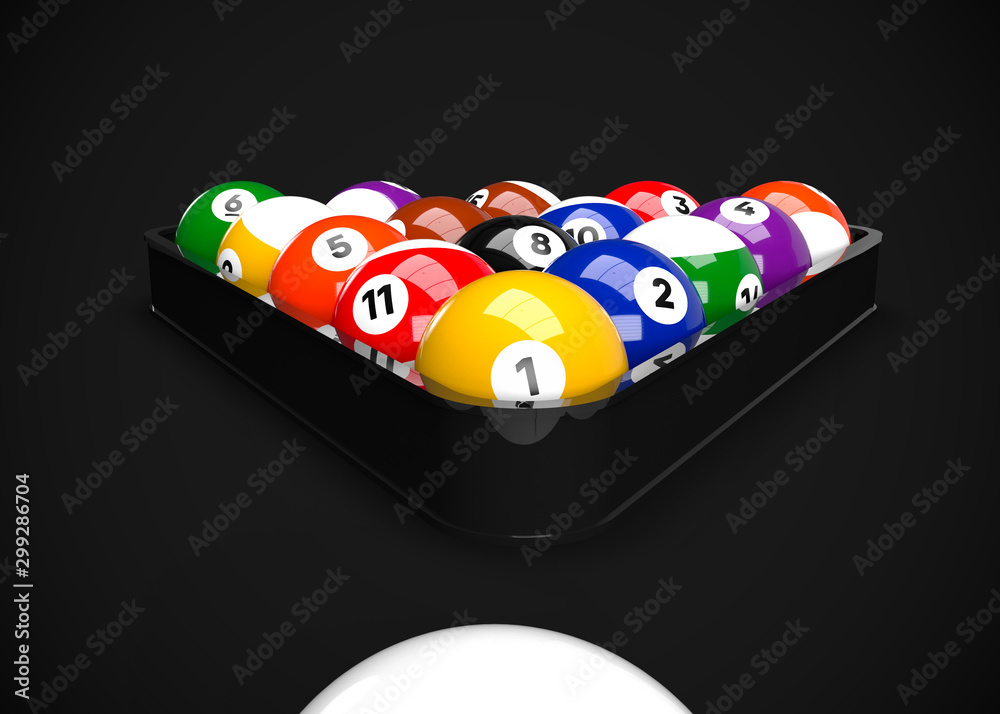 American Pool Billiards Balls Rack Triangle Table Set Up 3D Render ...