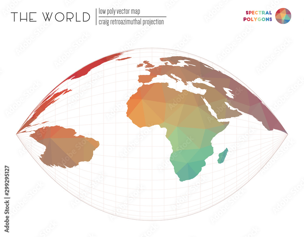World map in polygonal style. Craig retroazimuthal projection of the ...