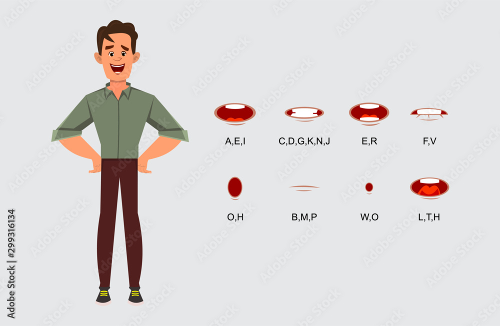 Young smart boy character with different lip sync. Character model ...